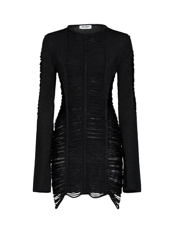 Attico Black Fringed Viscose Knit Mini Dress - Multicolor
