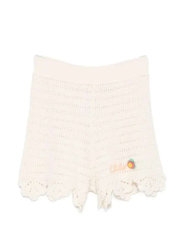 Chloé Cotton Knit Shorts With Embroidered Logo