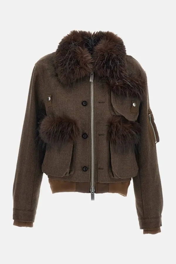 Sacai Wool Melton Blouson With Faux Fur Accents - Multicolor