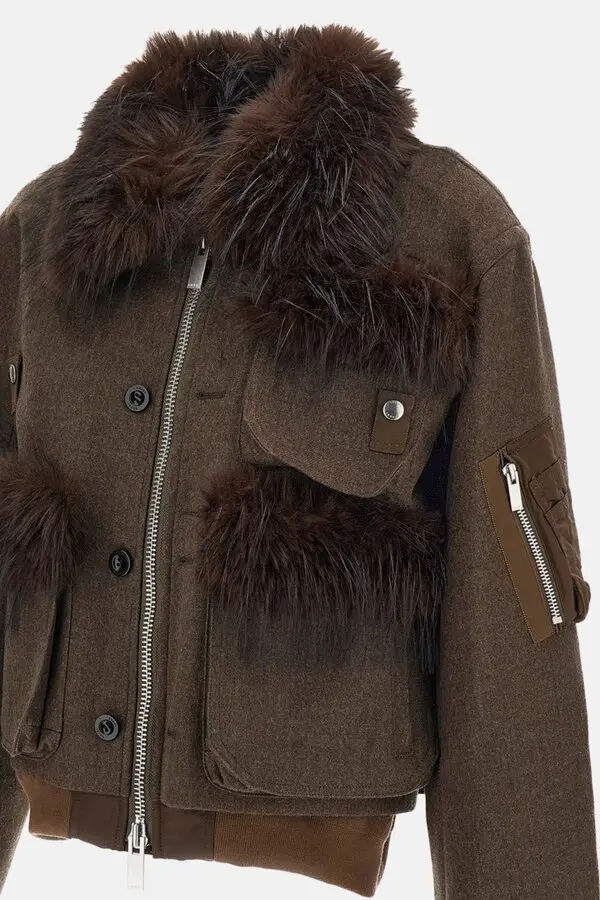 Sacai Wool Melton Blouson With Faux Fur Accents - Multicolor