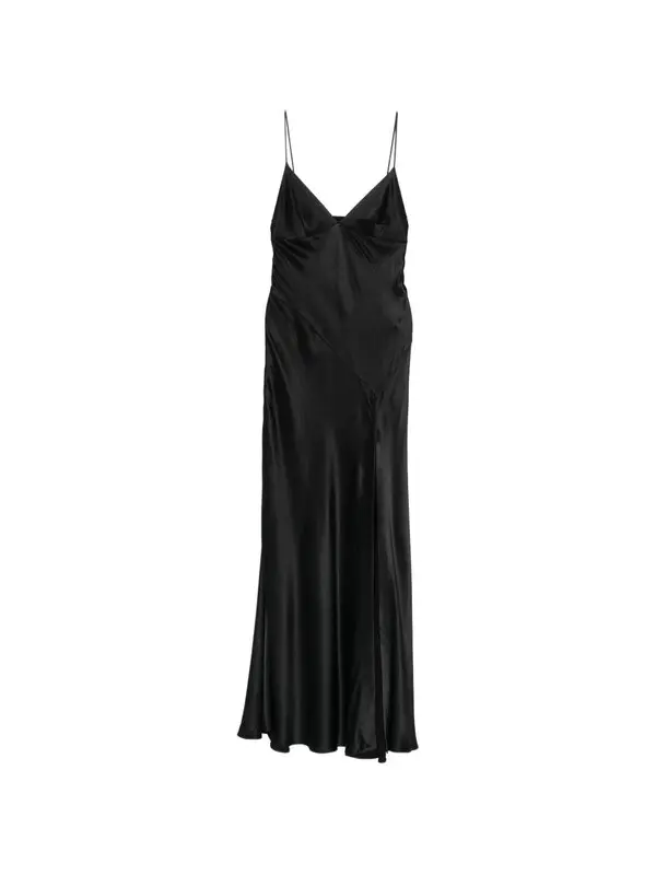 Alberta Ferretti Black Satin V-neck Dress