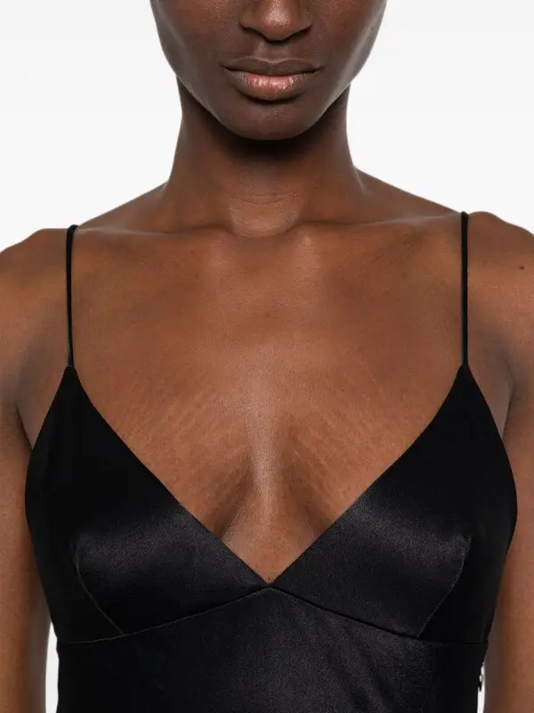 Alberta Ferretti Black Satin V-neck Dress