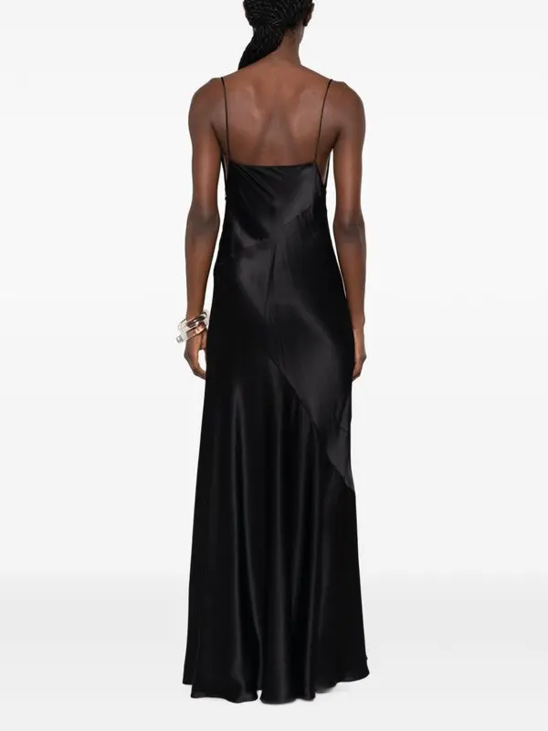 Alberta Ferretti Black Satin V-neck Dress