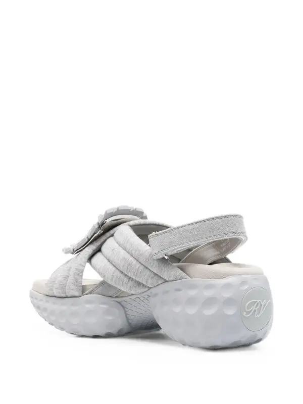 ROGER VIVIER Grey Jersey Quilted Crystal Buckle Platform Sandals - Multicolor