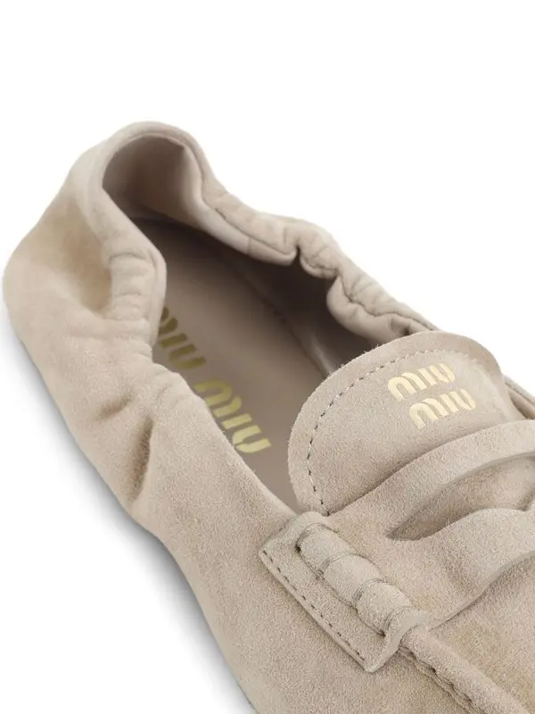 Miu Miu Ruched Suede Leather Loafers
