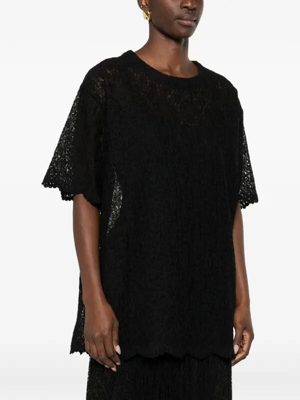 ERMANO SCERVINO Ermanno Scervino Black Lace Embroidered T-shirt
