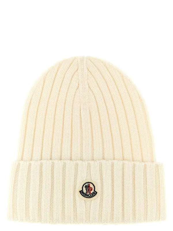 Moncler Logo Patch Beanie - White