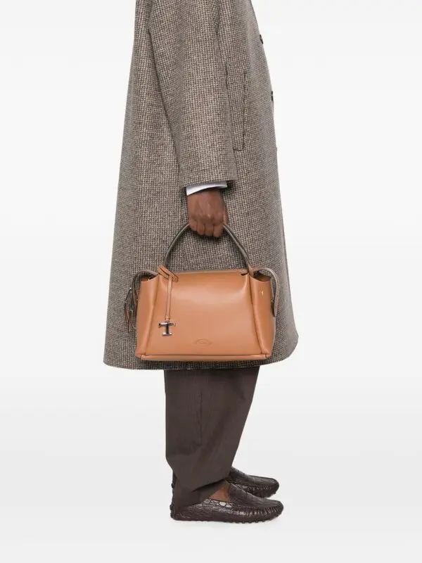 TOD'S Brown Pebbled Leather T Timeless Satchel Bag