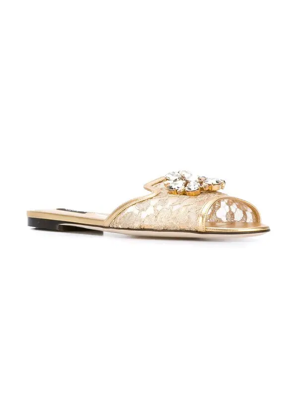 Dolce & Gabbana Bianca Crystal-embellished Lace Sandals - Multicolor
