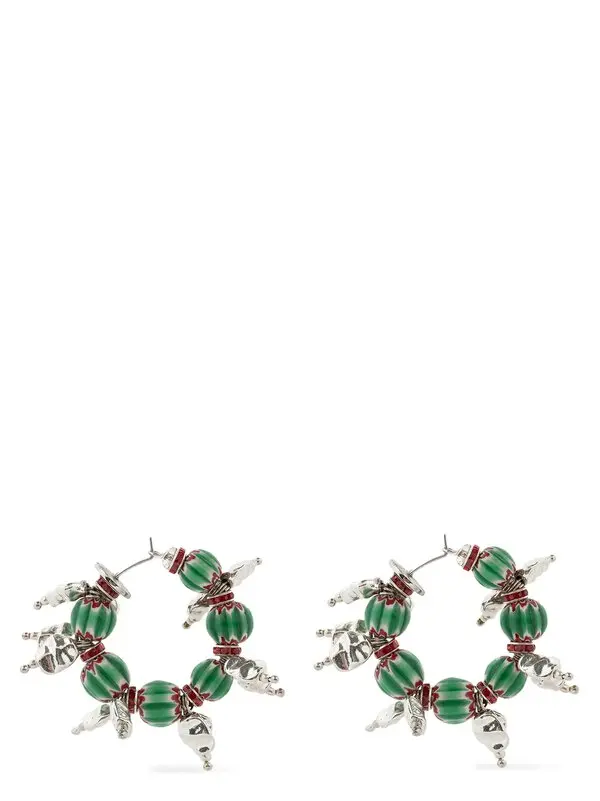 Dries Van Noten Hoop Earrings With Beads And Crystal Accents - Silver