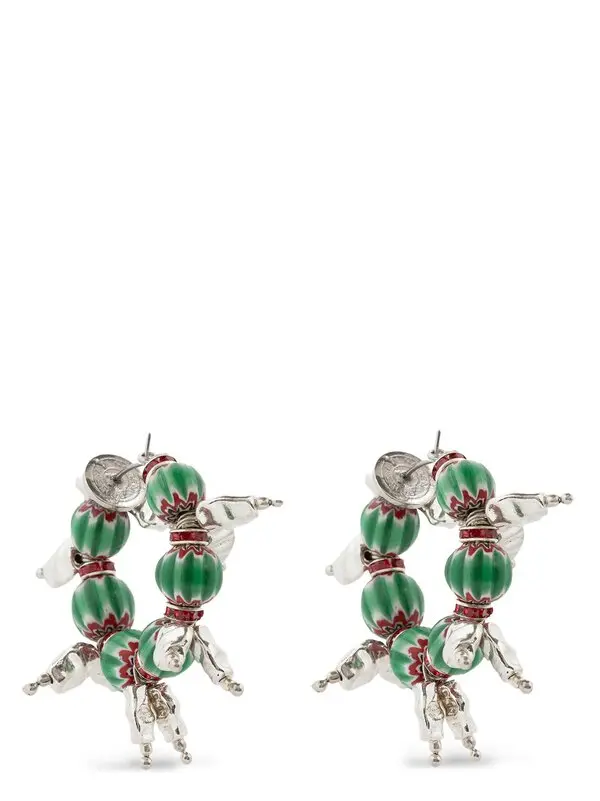 Dries Van Noten Hoop Earrings With Beads And Crystal Accents - Silver