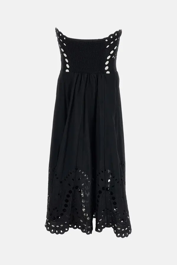 Charo Ruiz Ibiza Black Cotton Blend Long Dress With Lace Details - Multicolor