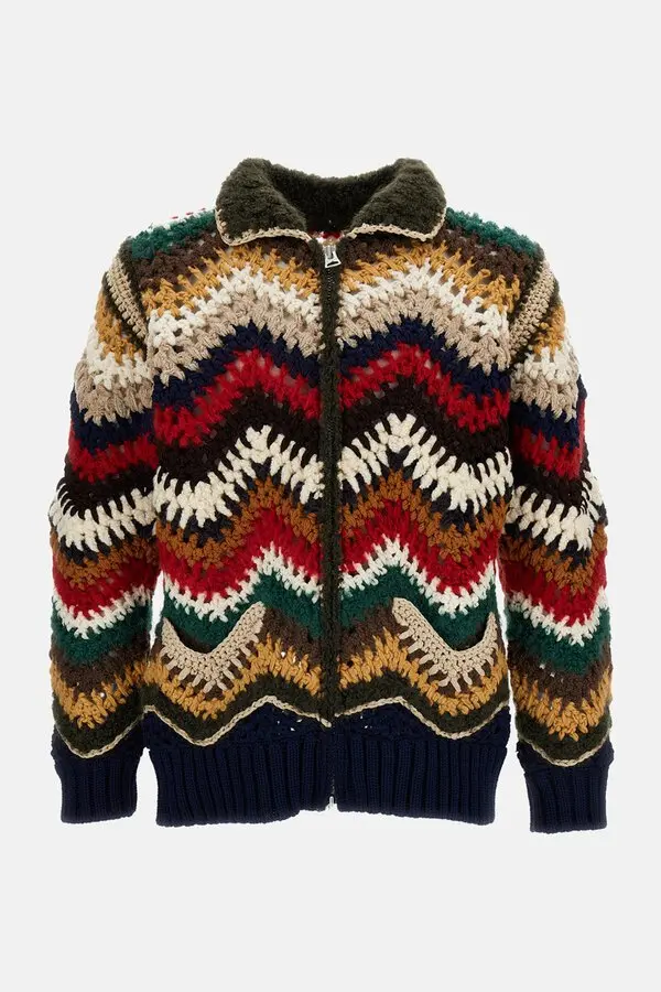 Sacai Mix Crochet Knit Zip Sweater