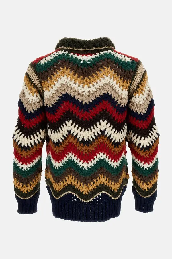 Sacai Mix Crochet Knit Zip Sweater