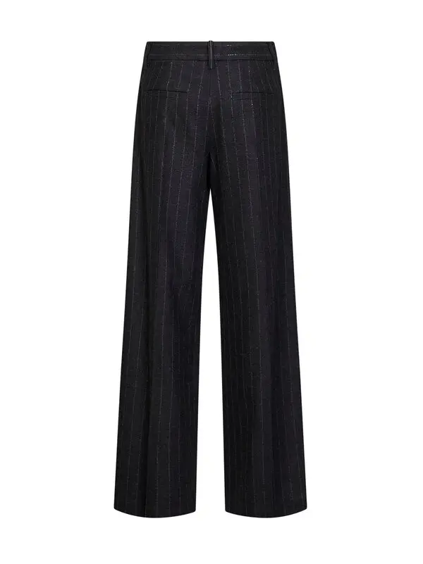 Brunello Cucinelli Sequin Pinstriped Wool Blend Loose Pleated Trousers - Multicolor