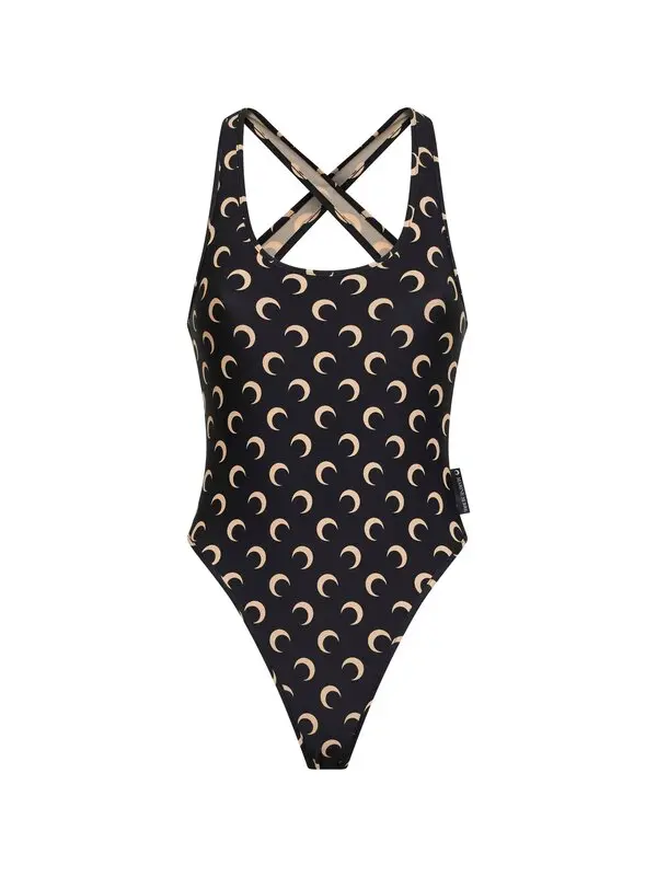 MARINE SERRE Black Jersey Moon One-piece Swimsuit - Multicolor