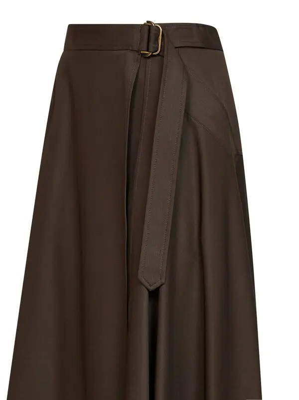 Burberry Wool Twill Belted Midi Skirt
