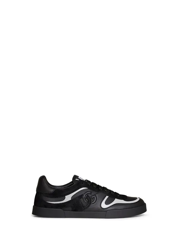 Dolce & Gabbana Black Nappa Calfskin And Suede Portofino Sneakers - Multicolor