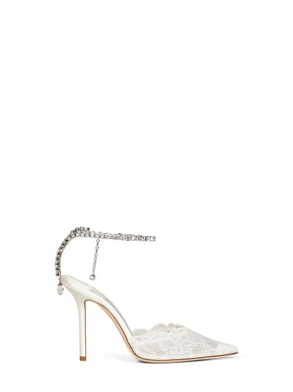 JIMMY CHOO Saeda 100 Lace Pumps With Crystal Ankle Strap - Multicolor