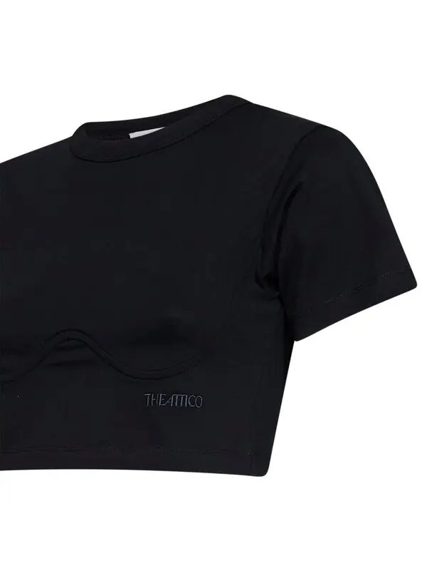Attico Black Cotton Jersey Cropped T-shirt - Multicolor