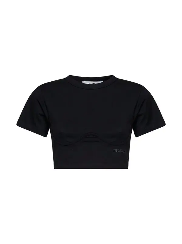Attico Black Cotton Jersey Cropped T-shirt - Multicolor