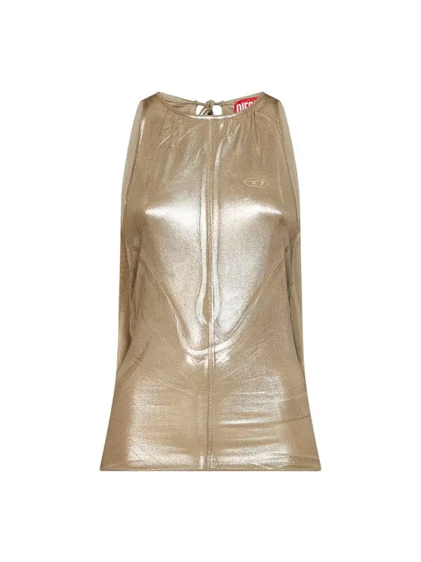 DIESEL® Gold Metallic Stretch Jersey Halter Neck Top