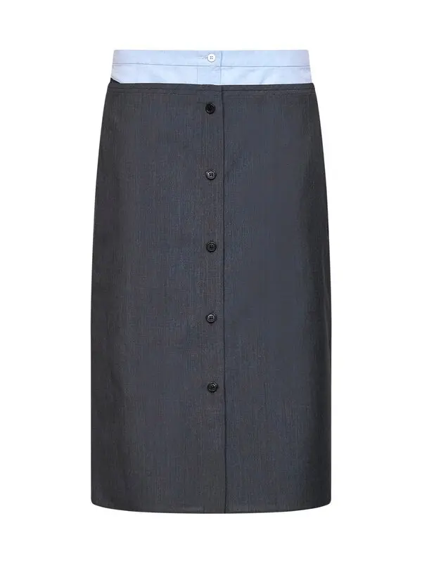 Prada Wool And Mohair Midi Skirt With Shirt-style Insert - Multicolor