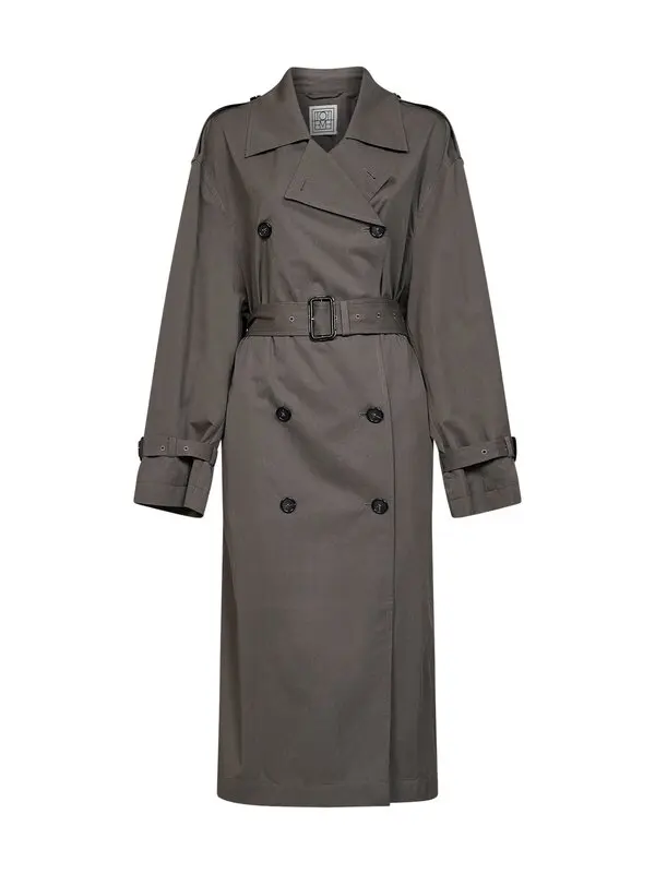 TOTEME Taupe Crisp Cotton Blend Double-breasted Trench Coat - Multicolor