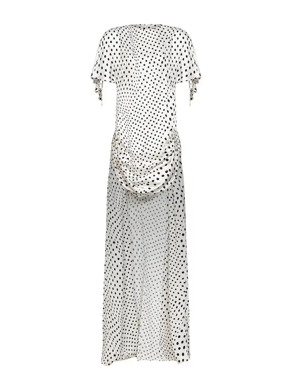 Stella McCartney Black And White Polka Dot Satin Asymmetric Long Dress - Multicolor