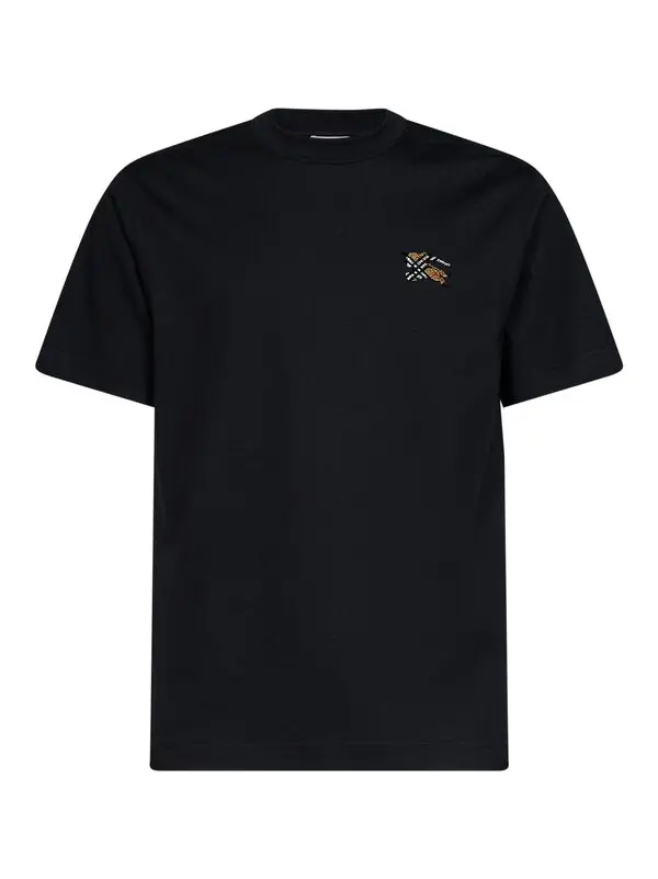 Burberry Black Cotton T-shirt With Knight Patch - Multicolor