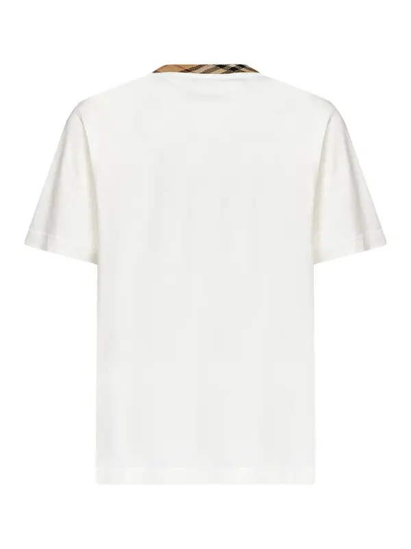Burberry Chalk White Cotton T-shirt With Check Trim