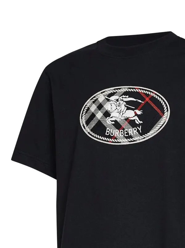Burberry Black Cotton Knight Stamp Check T-shirt - Multicolor