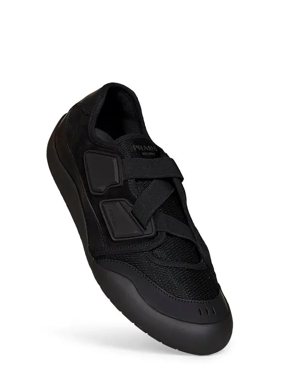 Prada Speedrock Sneakers In Black Leather And Mesh - Multicolor