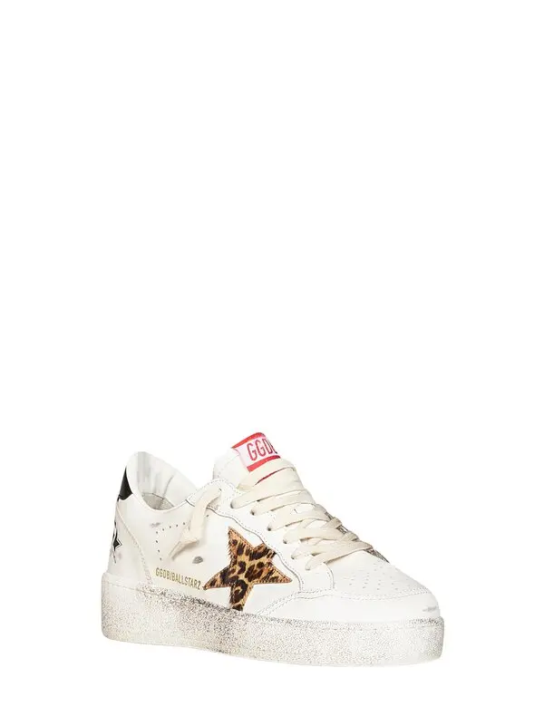 GOLDEN GOOSE White Leather Ball Star Sneakers With Leopard Print Star - Multicolor