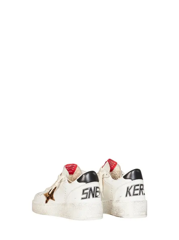 GOLDEN GOOSE White Leather Ball Star Sneakers With Leopard Print Star - Multicolor