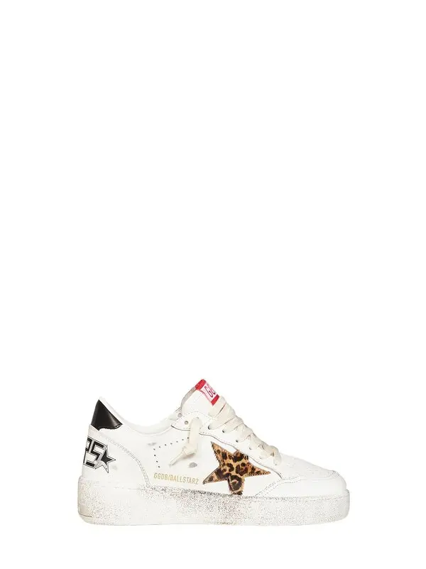 GOLDEN GOOSE White Leather Ball Star Sneakers With Leopard Print Star - Multicolor