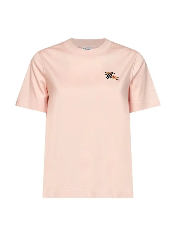 Burberry Pink Cotton T-shirt With Equestrian Knight Design - Multicolor