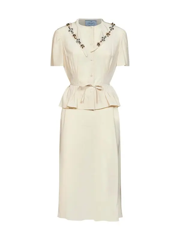 Prada Natural Silk Embroidered Midi Dress - Multicolor