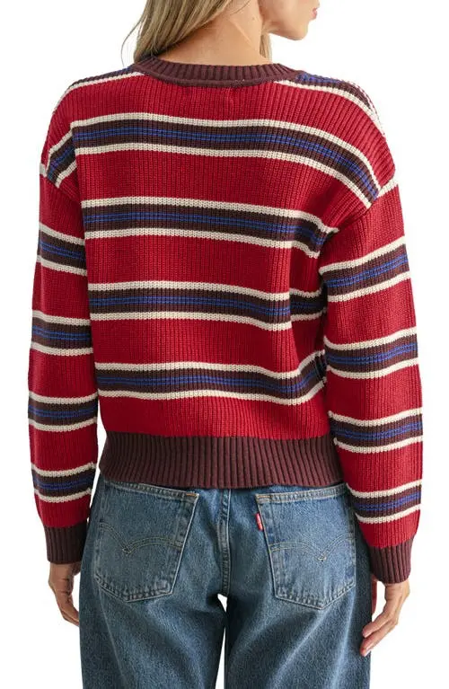 ALL IN FAVOR Striped Crewneck Sweater - Raspberry Multi Stripe