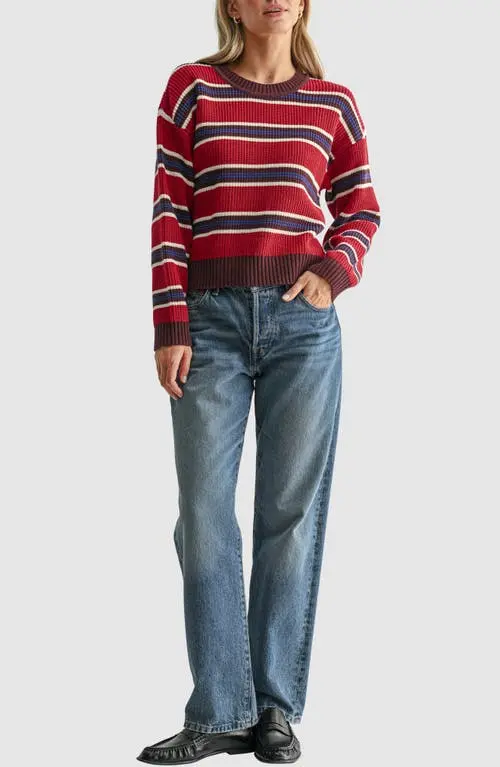 ALL IN FAVOR Striped Crewneck Sweater - Raspberry Multi Stripe