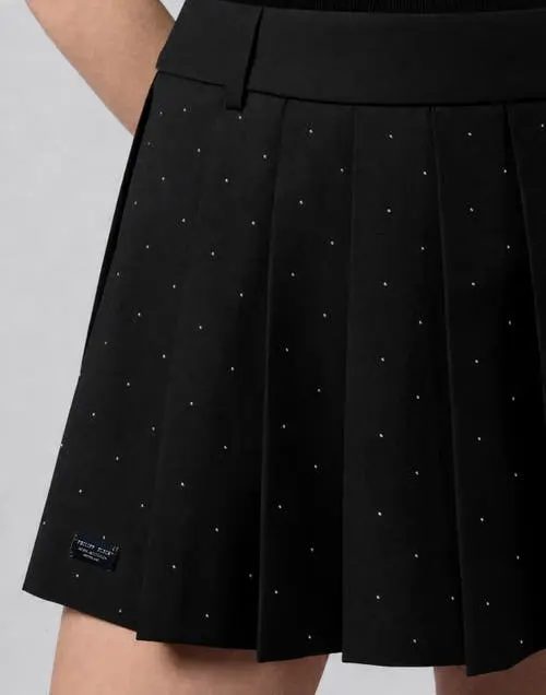 Philipp Plein Crystal Embellished Pleated Mini Skirt