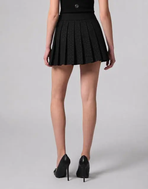 Philipp Plein Crystal Embellished Pleated Mini Skirt