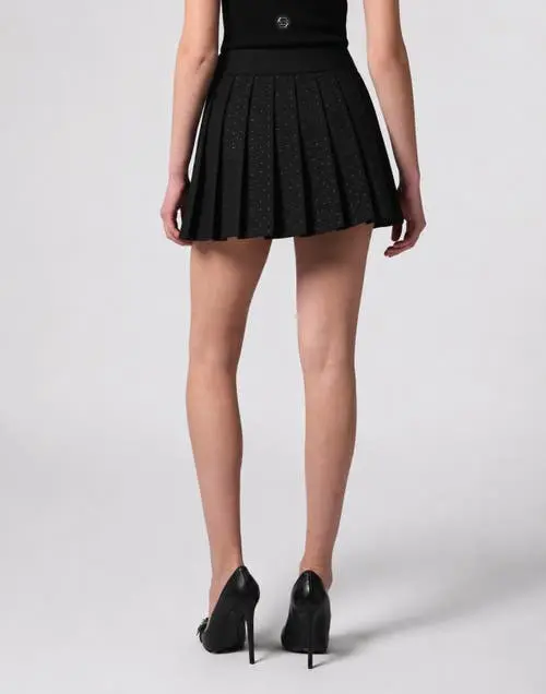 Philipp Plein Crystal Embellished Pleated Mini Skirt