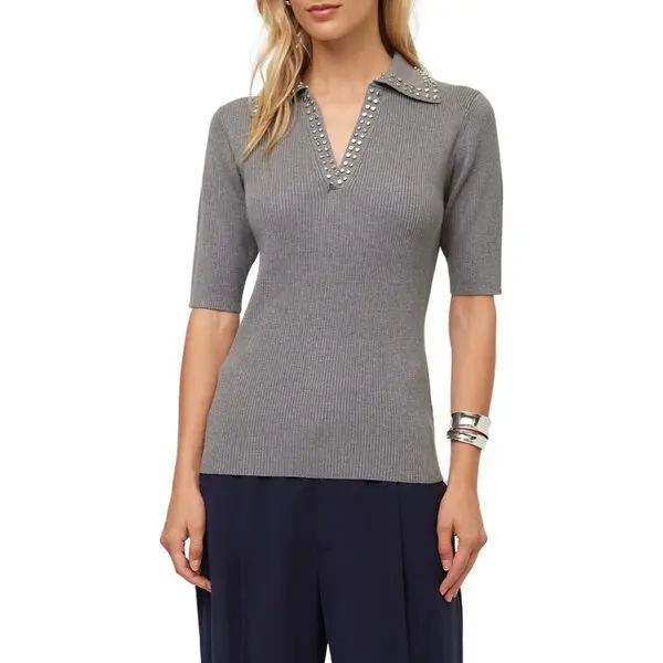 Fifteen Twenty Eleanor Studded Polo Sweater - Gray