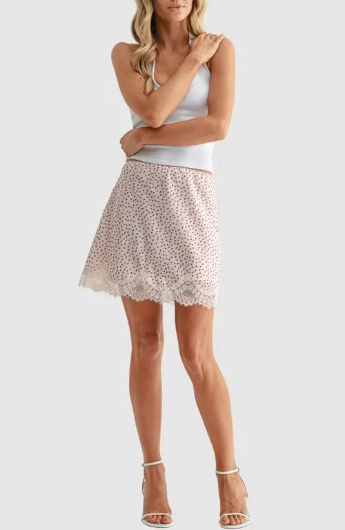 ALL IN FAVOR Printed Lace-trimmed Mini Skirt