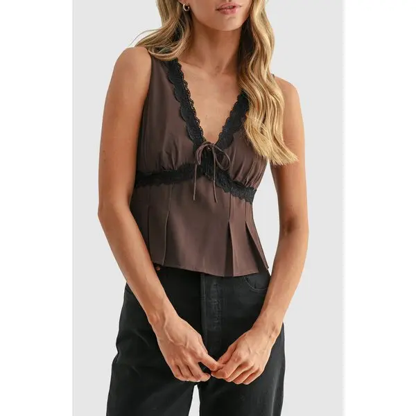 ALL IN FAVOR Pleated V-neck Blouse - Espresso