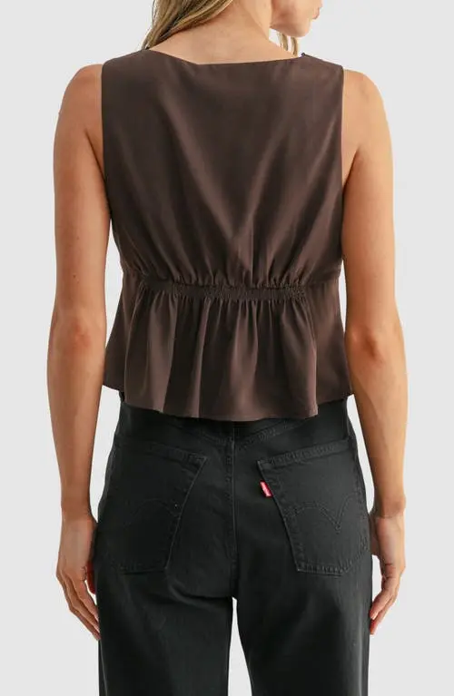 ALL IN FAVOR Pleated V-neck Blouse - Espresso