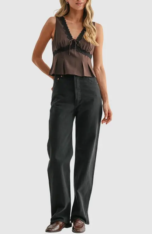 ALL IN FAVOR Pleated V-neck Blouse - Espresso