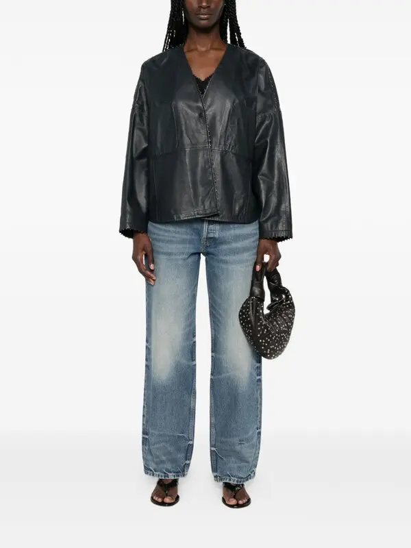 FORTE_FORTE Leather Kimono Jacket With Bead Embellishment - Multicolor
