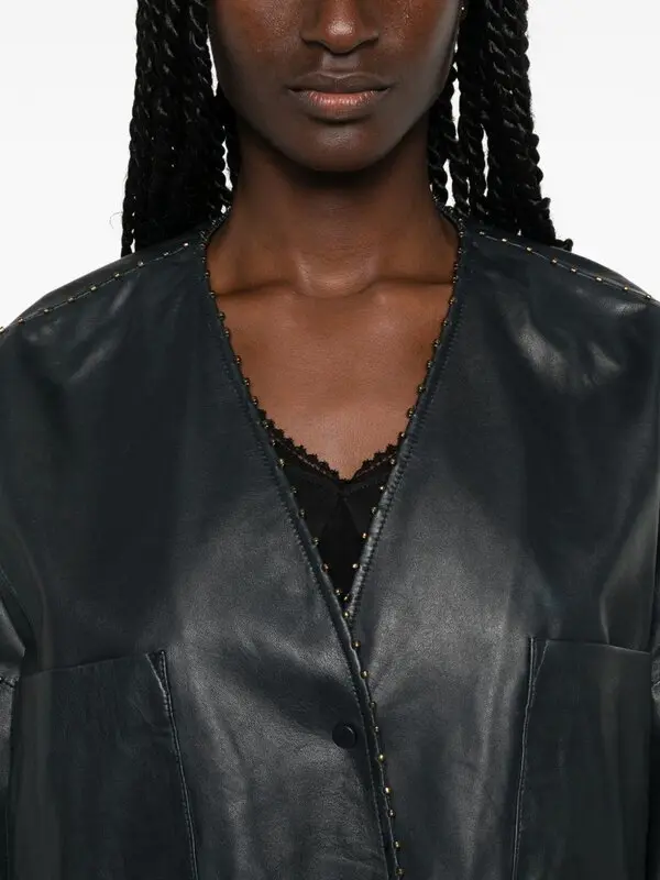 FORTE_FORTE Leather Kimono Jacket With Bead Embellishment - Multicolor